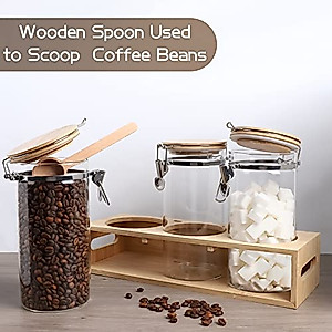 Liengoron 3PCS Glass Coffee Containers with Shelf 3x54oz Glass Coffee Bean Storage Container with Airtight Locking Clamp Lid Spoons Coffee Canister Set Jars for Kitchen Food Storage Coffee Tea Sugar
