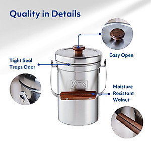 Vatya Stainless Steel Kitchen Compost Bin - NO Filter Countertop Composter, Composting Bucket, Counter Top Small Indoor Food Waste Container with Lid, Odorless Food Scrap Pail, Large 0.8 Gallon