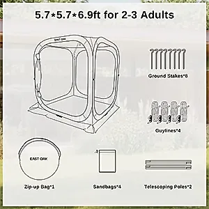 EAST OAK Screen House Tent Pop-Up, Portable Screen Room Canopy Instant Screen Tent 6 x 6 FT with Carry Bag for Patio, Backyard, Deck & Outdoor Activities, Beige