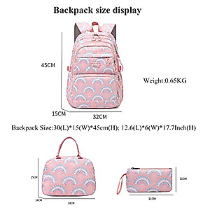 Mfikaryi Elementary School Backpack for Girls,Waterproof Student Bookbag with Lunch box and Pencil Case