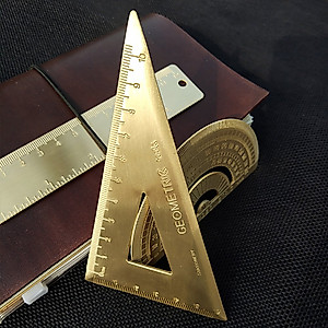 CKLT Gold Brass Triangle Ruler, Thickness 0.08inch Durable Set Square, Stationery Math Geometry Gift for Students and Children (Set Square)