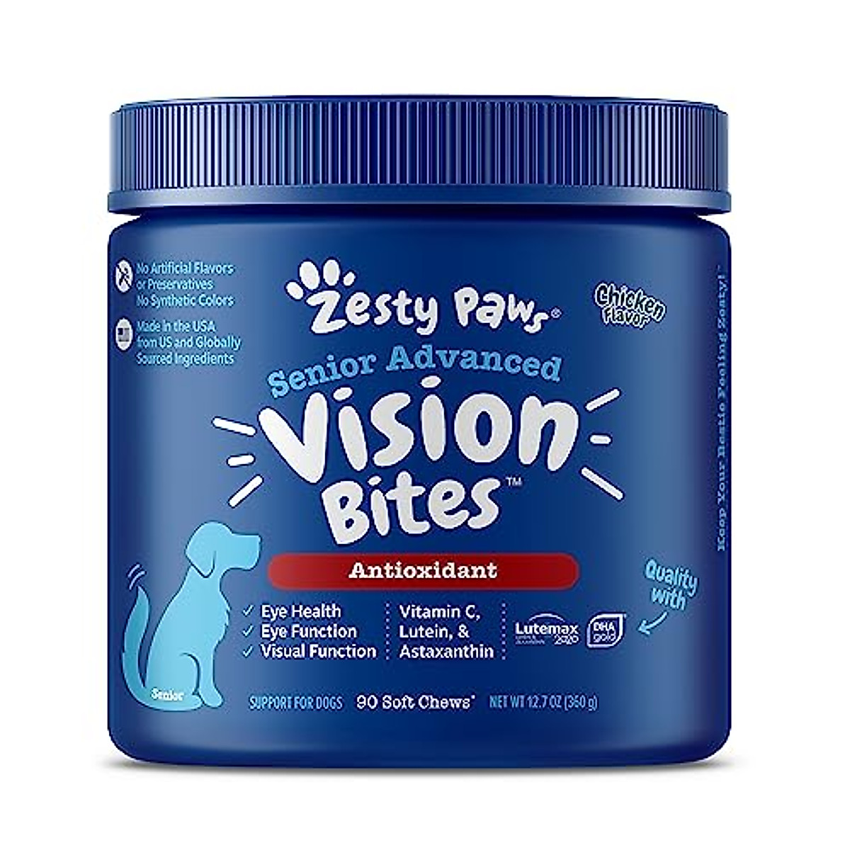 Zesty Paws Eye Supplement for Dogs - Vision Support with Lutein + Vitamin C & Astaxanthin Antioxidants - Dog Vitamins for Eyes + Fish Oil for Omega 3 EPA & DHA Fatty Acids for Senior Dogs - 90 Chews