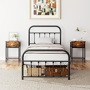 Walsunny Classic Metal Platform Bed Frame Mattress Foundation with Victorian Style Iron-Art Headboard/Footboard, Under Bed Storage, No Box Spring Needed, Twin Size