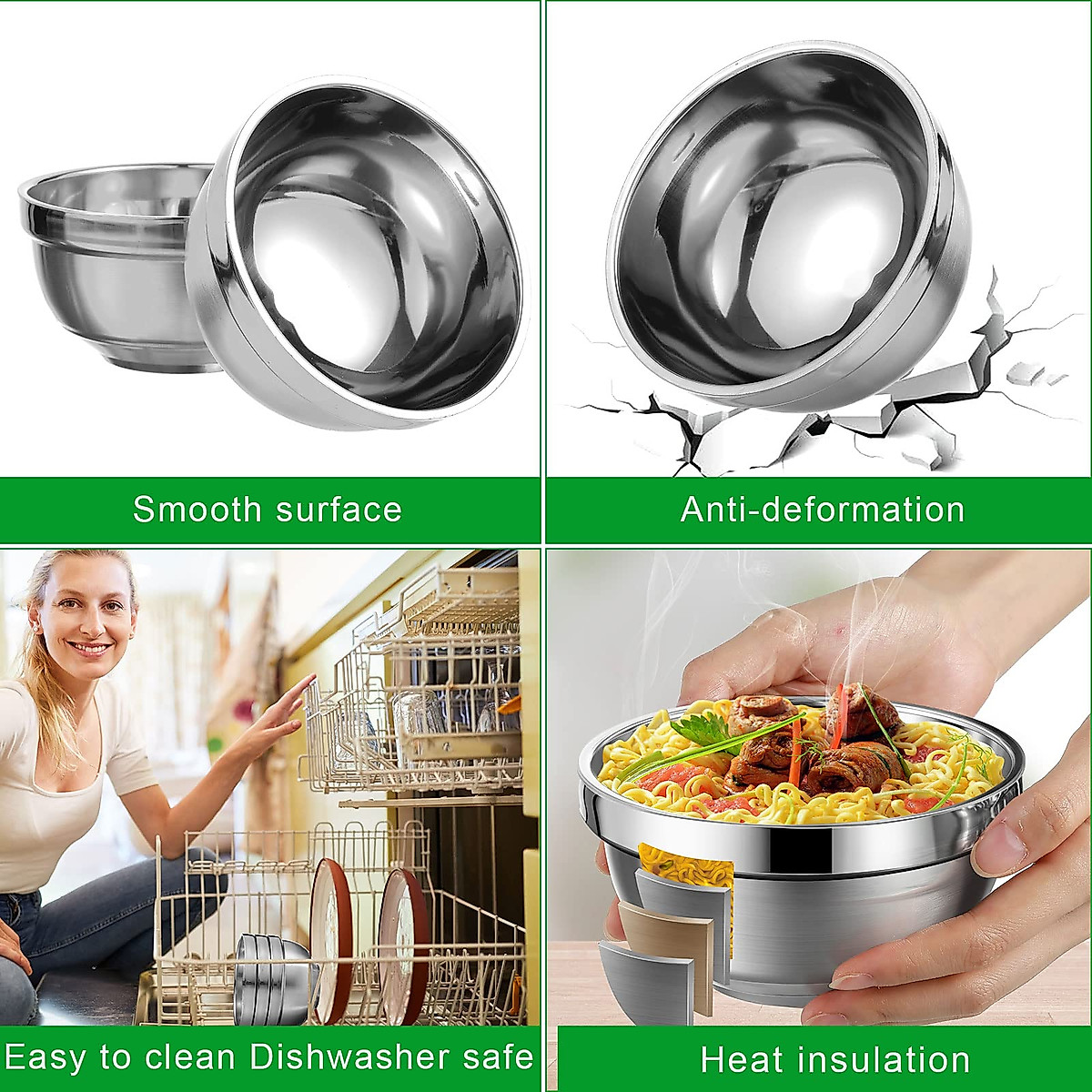 Mimorou 20 Pack 304 Stainless Steel Bowl Set 13oz Double Walled Insulated Snack Bowls Small Metal Mixing Bowls Lightweight Toddler Bowl Multipurpose Dinner Bowl for Ice Cream, Cereal, Snack