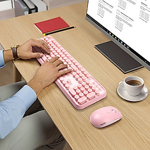 SADES V2020 Pink Wireless Keyboard with Round Keycaps,2.4GHz Dropout-Free Connection,Long Battery Life,Cute Wireless Moues for PC/Laptop/Mac(Pink)