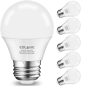 Cotanic A15 LED Bulb, Ceiling Fan Bulbs 6W (60W Equivalent),4000K Natural Daylight,E26 Standrad Base Light,600lm,CRI 80+ LED Globe Shape Bulb,Non-Dimmable,6 Packs