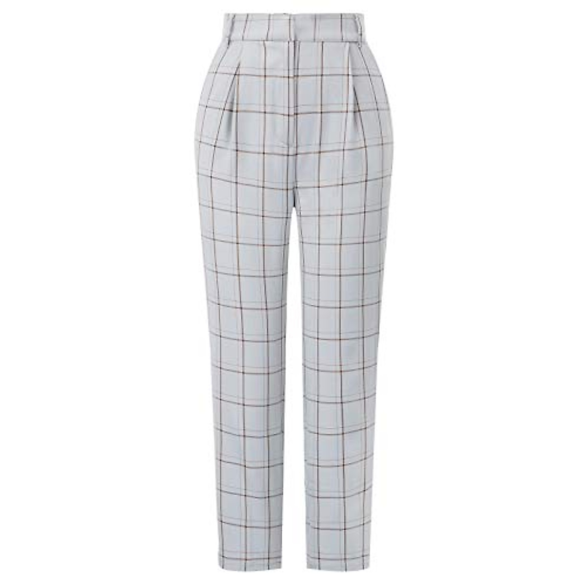 Women Pants Elastic Waist Plaid Pants with Pockets Medium