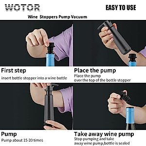 WOTOR Wine Pump Vacuum Stoppers, Silicone Wine Saver, Wine Bottle Stopper, Wine Preserver, Reusable Bottle Sealer Keeps Wine Fresh (Black, 12 Pieces)