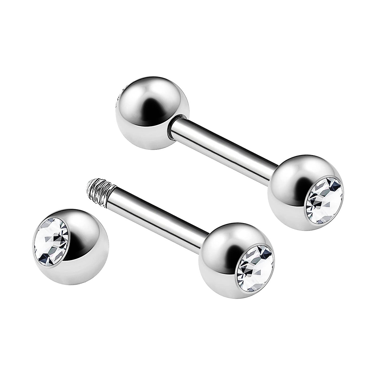 BanaVega 2PCS Surgical Steel Straight Barbell 14 Gauge 1/4 (6mm) 4mm Clear Crystal Conch Lobe Earring Cartilage Piercing BBE 1.6m 6m BCR4m P2 CLR 0