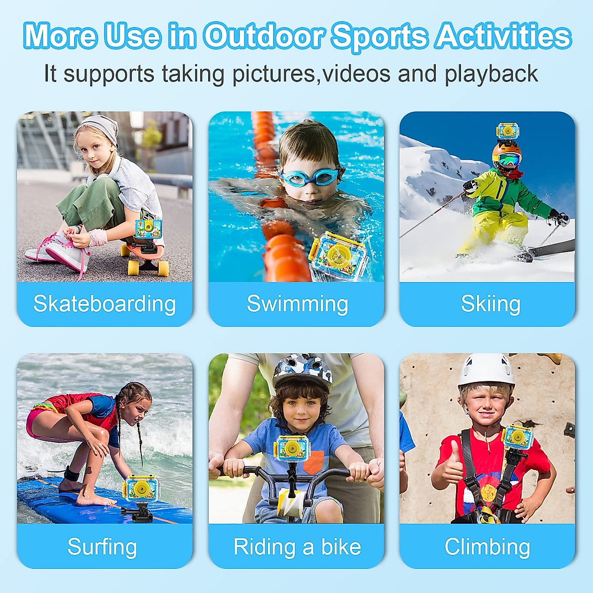 GKTZ Kids Waterproof Camera - Underwater Camera Birthday Gifts for Girls Boys Children Digital Action Camera with 32GB SD Card, Pool Toys for Kids Age 4 5 6 7 8 10