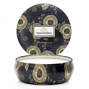 Voluspa Moso Bamboo Candle | 3 Wick Tin | 12 Oz. | 40 Hour Burn Time | Vegan | All Natural Wicks and Coconut Wax for Clean Burning