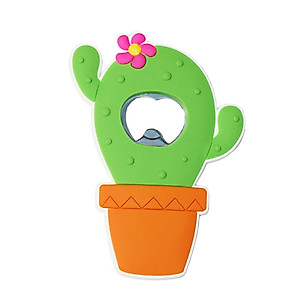 Booluee Refrigerator Magnet Silicone Metal Bottle Opener for Beer Coke Bartender Kitchen Barware Metal Novelty Cute Fun Shape, 1 Pack (Cactus)