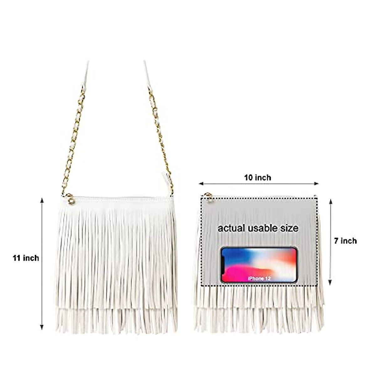 Solene Fringe Crossbody Shoulder Bag with Strap, Tassel Messenger bag, Country Style Western Fringe Purse for Women - E031(White)