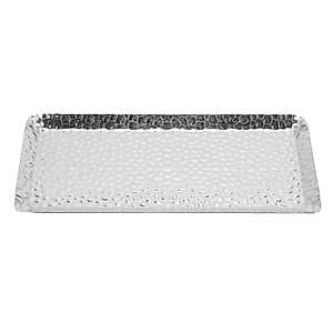 Hammered Tray with Raised Edges 9.8x4.3 inch Hammered Stainless Steel Rectangular Metal Serving Tray Platter Fruit Dish for Parties Copper Finish Makeup Organizer Jewellery Holder Towel(Silver)