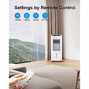Uthfy Evaporative Air Cooler, 32" Swamp Cooler with 4.2 Gallons Water Tank, Remote Control, 90° Oscillation Cooling Fan with 3 Speeds, 12H Timer, 3 In 1 Tower Fan thats Blow Cold Air for Home, Office