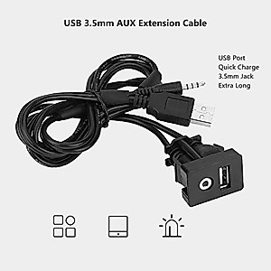 Keenso 1M 3.5mm USB 3.0 AUX Extension Mount,USB AUX Port 3.5mm Extension Cable for Car,Vehicle,Marine,Boat,Motorcycle