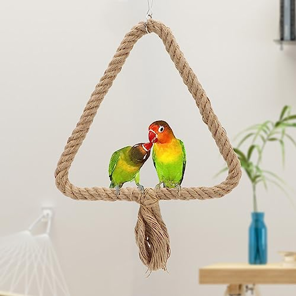 Bird Rope Swing Toy Parrot Climbing Perch Stand for Cockatiel Conure Cockatoo Parakeet Cage Hanging Decor (C: Triangle)