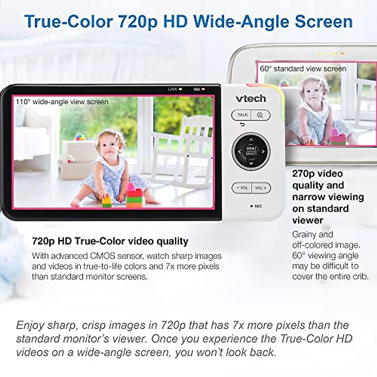 VTech VM818HD Video Monitor, 5-inch 720p HD Display, Night Light, 110-degree Wide-Angle True-Color DayVision, HD No Glare NightVision, Best-in-Class 1000ft Range, 2-Way Talk