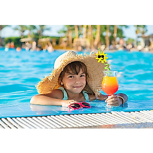 24 Pieces Beach Theme Reusable Shape Straws, Drink Straws Beach Ball Pool Summer Birthday Party Favor Decorations with 2 Cleaning Brushes 8 Color Straws