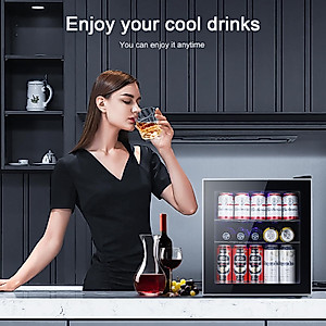 Antarctic Star 60 Can Mini Fridge Cooler - Beverage Refrigerator Glass Door for Beer Soda Wine – Small Drink Dispenser Clear Front Removable for Home, Office Bar (1.6cu.ft)