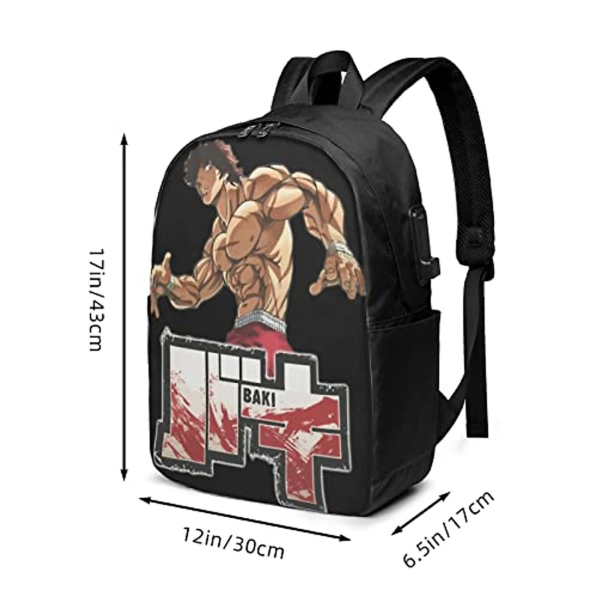 WAYOQI Baki the Grappler Laptop Backpack College Backpack Waterproof Durable Business Backpack With Usb Port Work Travel Casual Daypack 17 Inch