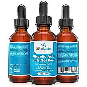 Glycolic Acid 70% Gel Peel with Chamomile and Green Tea Extracts - Professional Grade Chemical Face Peel for Acne Blemishes, Collagen Boost, Wrinkles, Fine Lines - Alpha Hydroxy Acid - 1 Bottle of 1 fl oz