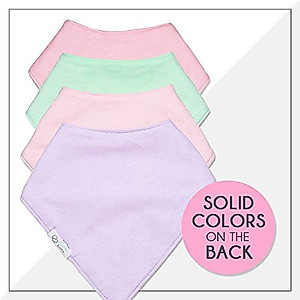 REVERSIBLE & WATERPROOF Cotton Baby Bandana Drool Bibs for Girls with Adjustable Snaps, Pack of 4, Soft Absorbent Cute Modern Premium Bib Set for Teething Drooling (Pink)