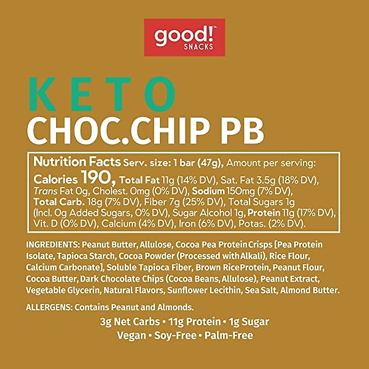 good! Snacks Keto Vegan Protein Bars, Variety Pack, Gluten Free Keto Snack Bar, Low Carb, Low Sugar Meal Replacement, 11g Protein, 3g Net Carbs, 12 Bars