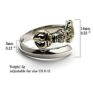 COSUMOSU sterling silver Tibetan Buddhist Vajra Dorje Amulet open ring adjustable ring