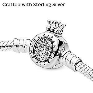 Pandora Moments Crown O Clasp Snake Chain Bracelet - Sterling Silver Charm Bracelet for Women - Compatible Moments Charms - Cubic Zirconia & Sterling Silver - 7.5"