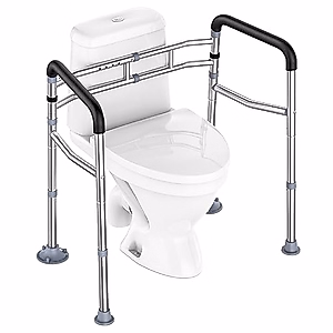 UGarden Stainless Steel Toilet Safety Rail, 350lbs Safety Frame for Toilet, Adjustable & Detachable Stand Alone Toilet Safety Rails, Toilet Frame for Elderly Adults - Fits Most Toilets