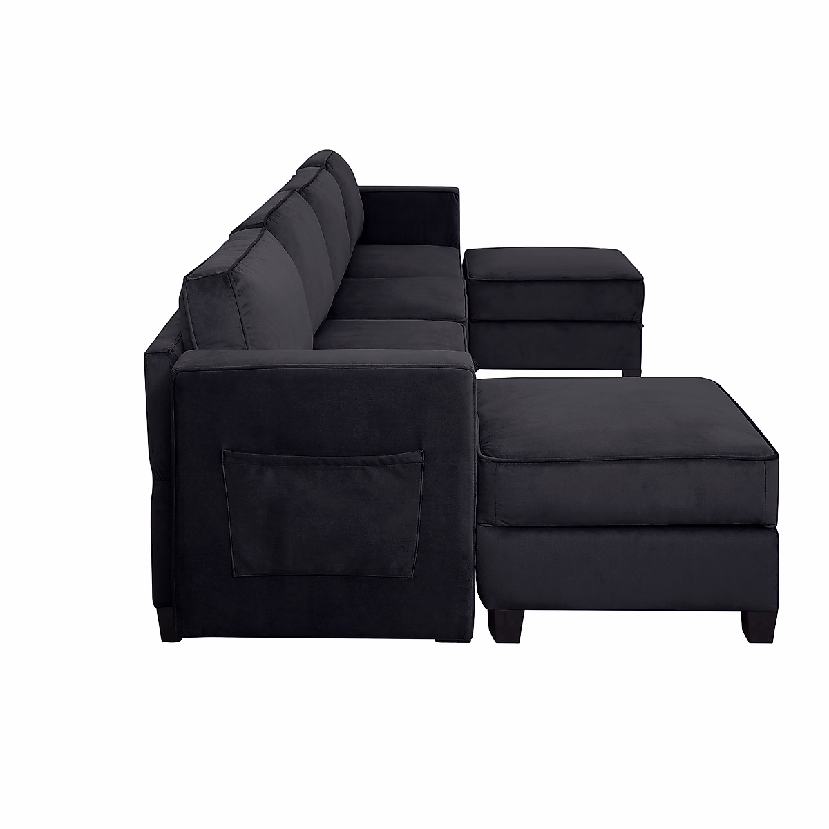 FIQHOME 116'' Modular Sectional Storage Seat, Oversized U Shaped Couch with Reversible Chaise Set with Square Arm, Soft Sofa for Living Room, Office, Spacious Space, Black