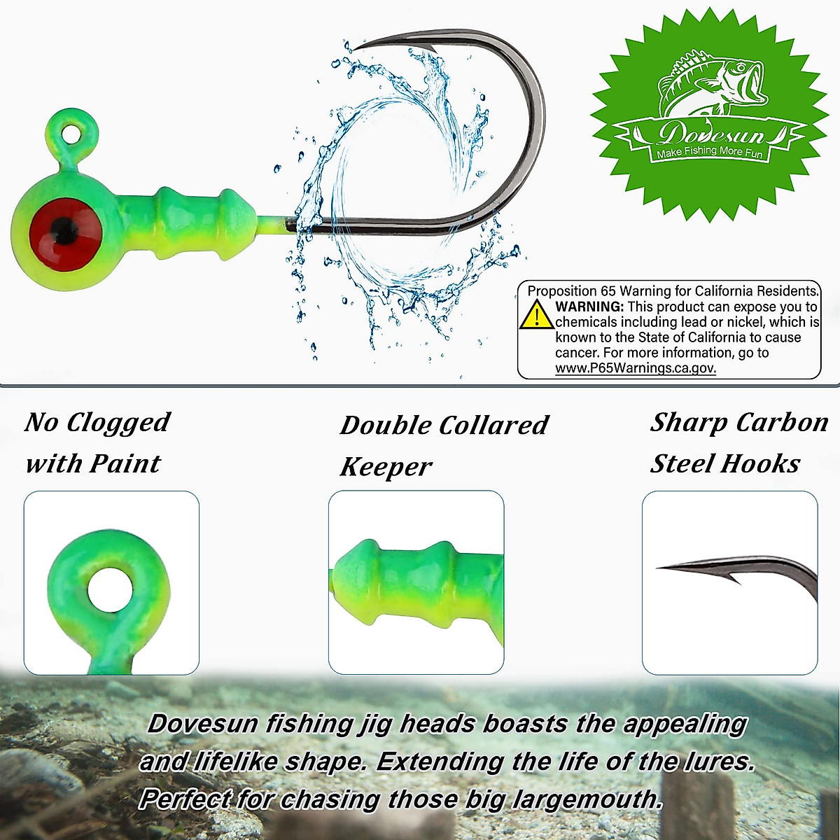 Dovesun Jig Heads for Fishing, Painted Jigheads with 3D Eye Ball Glowing Walleye | Bass | Crappie jigs 1/8oz 40pcs