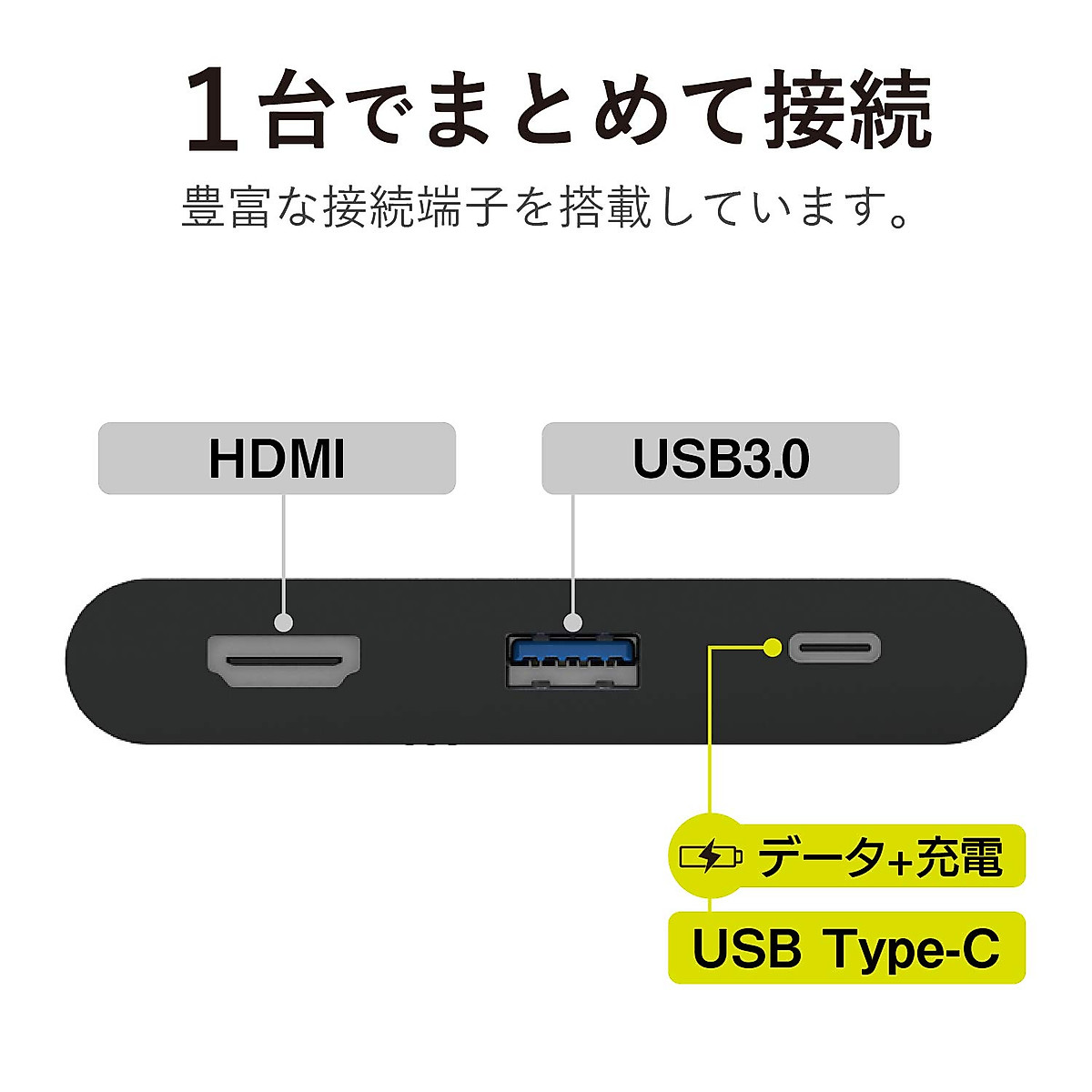 Elecom DST-C06BK USB-C Hub PD Compatible Charging & Data Transfer Type C USB 3.0 HDMI Cable Storage Black