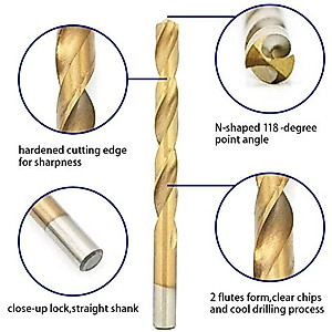NORTOOLS Drill Bit Set HSS Titanium Coating Drill Bits 29 Pcs Twist Jobber Length Home Tool Kit for Wood and Cast Iron 1/16"-1/2".