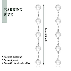 Long Pearl Earrings for Women 14K Silvery Plated Threader Earrings Pearl Ball Drop Elegant Gold Pearl Tassel Earring for Teen Girls