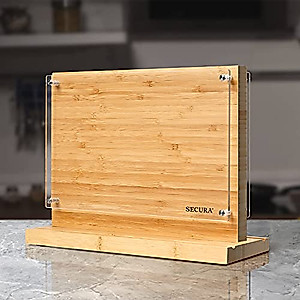 Secura Magnetic Knife Block, Bamboo Knife Stand, Double Side Knife Holder, Kitchen Multifunctional Storage with Transparent Acrylic Protection Shield,12 inch
