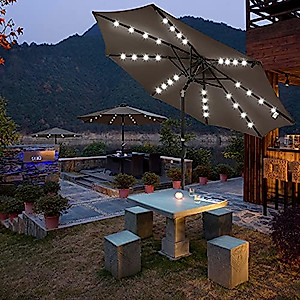 Yescom 9' Outdoor Solar Powered LED Umbrella 8 Ribs w/ 32 Lights for Patio Garden Deck Crank Tilt UV30 Chocolate