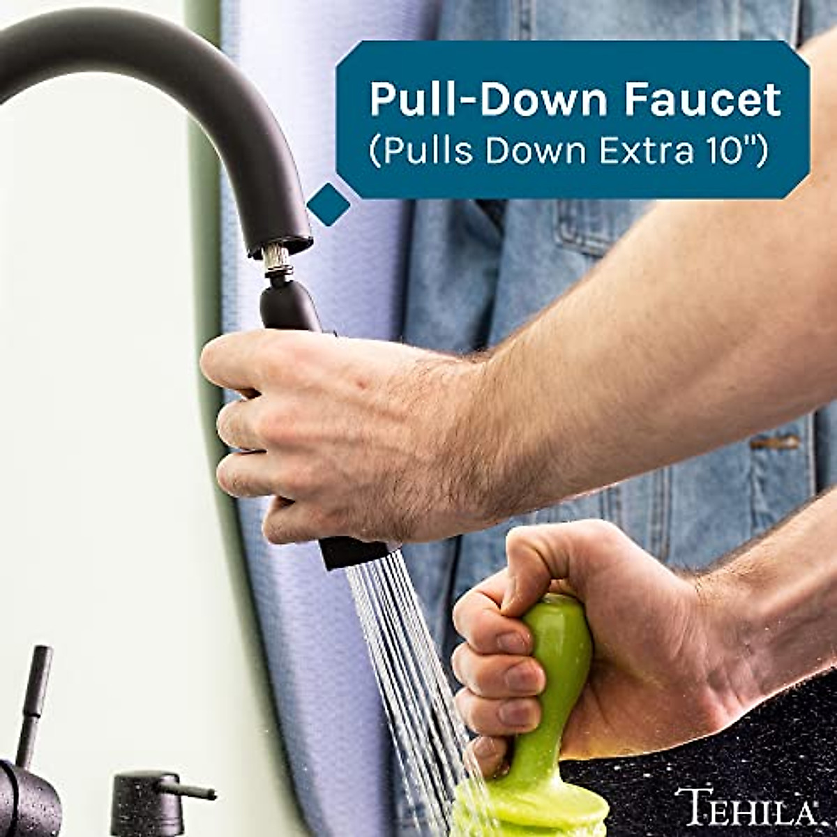 JS Jackson Supplies Tehila Black Wall-Mounted Utility Sink Tub Kit with Black Pull-Down Faucet, Wall-Mounted Utility Tub with Wall Bracket for Laundry Room, Garage, Workshop