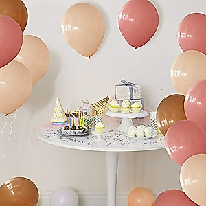 70 Pieces 10 Inch Boho Birthday Balloon Pastel Brown Balloon Cream Tan Brown Nude Ivory Blush Champagne Dusty Rose Balloon with 33 Feet Gold Ribbon for Birthday Party Baby Shower Decorations