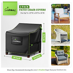 UIRWAY Outdoor Chair Covers Waterproof 2 Pack, 29"W x 30"D x 36"H Patio Furniture Lawn Chair Cover for Outdoor Seating, 420D Heavy Duty Large Patio Seat Covers with Reflective Strips, Black