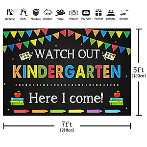 Aperturee Kindergarten Back to School Backdrop 7x5ft Watch Out Here I Come First Day of School Preschool Photography Background Kids Classroom Party Decoration Supplies Banner Photo Booth Studio Prop