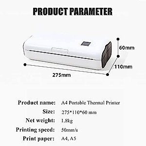 Mini Thermal Printer, 2600mAh Large Capacity Battery A4 4.0 Portable Thermal Office Printer (US Plug)