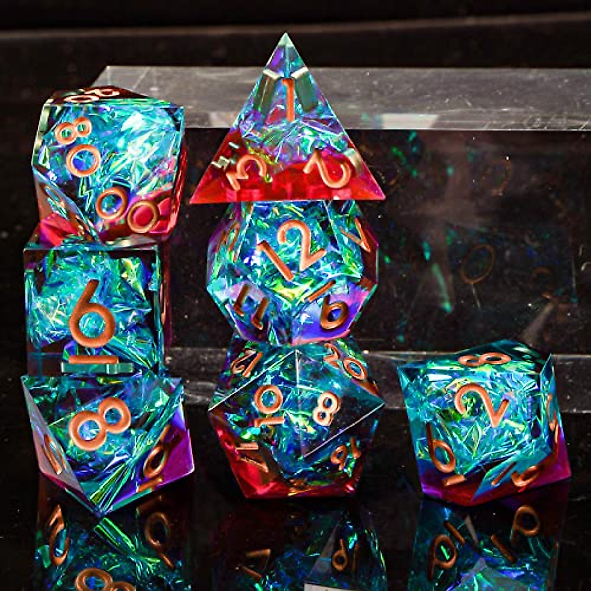 KERWELLSI Resin DND Dice Set D&D, Dungeons and Dragons Dice with Box, 7 Piece Polyhedral Role Playing Dice, Sharp Edge RPG D and D Dice D20 D12 D10 D8 D6 D4