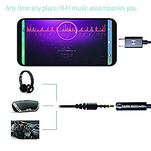 USB C Audio Adapter, Parallel World USB-C to 3.5mm Audio Headphone Adapter,Hi-Fi Level 192KHz/24-bit Sampling Rate DAC for Google Pixel 2/2XL and More (3.5mm Female, Aluminum-Black)
