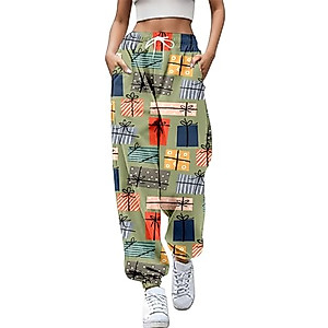 Black 2023 Friday Deals,Red Wine Glass Print Womens Wide Leg Sweatpants Christmas Print Drawstring Baggy Sweatpants Merry Christmas Print Straight Leg Running Sweatpants Green XL