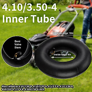 4.10/3.50-4" Replacement Tire Inner Tubes, 2 Pack Heavy Duty 4.10 3.50-4/410/350-4 Tube with Bent Valve Stem for Wheelbarrows, Lawn Mowers, Hand Trucks, 4" Cart, Tractors, Golf Cart, Dolly, Trailers