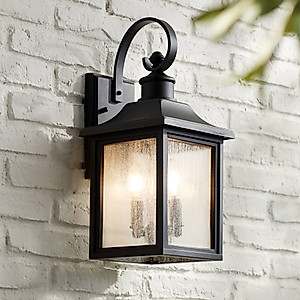John Timberland Moray Bay Industrial Outdoor Wall Light Fixture Black Steel 17 3/4" Clear Seedy Glass Lantern for Exterior House Porch Patio Outside Deck Garage Yard Front Door Garden Home