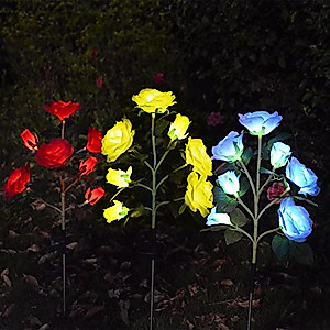 Abkshine Solar Rose Flower Lights Garden Decor, Upgraded 7-Rose Solar Flower Lights Yard Decor Outdoor Waterproof Garden Pathway Lights for Patio Pathway Courtyard Lawn Cemetery Decorations (Yellow)