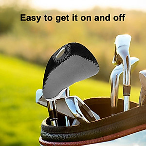 Dilwe 10 Pcs Putter Protector, Wedge Neoprene Iron Head Cover with Zipper Long Neck See Through Window Covers (Gray+Black)